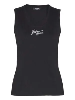 Balmain Logo Print Sleeveless Top - Black