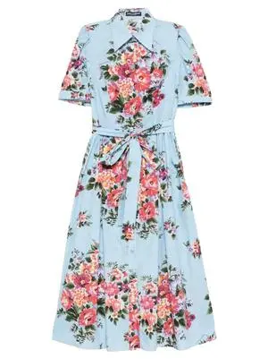 Dolce & Gabbana Belted Floral Midi Dress - Blue
