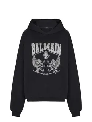 Rick Owens Balmain Graphic Embellished Hoodie - Black