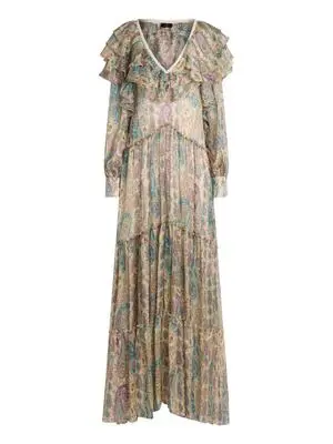 Etro Long Silk Dress With Paisley Print And Ruffled Details - Multi