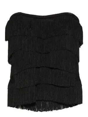 Norma Kamali Strapless Tiered Fringe Top - Black