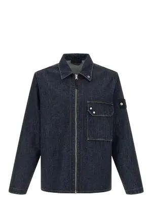 Brunello Cucinelli Sartorio Napoli Denim Jacket With Leather Collar - Blue
