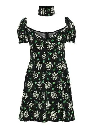 DOLCE & GABBANA DOLCE & GABBANA Black Floral Mini Dress With Puff Sleeves