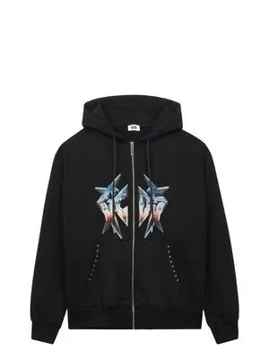 Gcds Graphic Print Zip-up Hooded Sweatshirt - Black