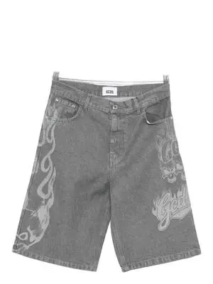 Gcds Graphic Print Denim Shorts - Grey