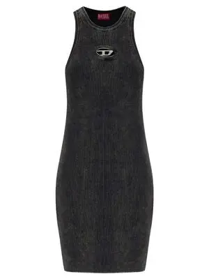DIESEL® DIESEL Sleeveless Ribbed Knit Mini Dress With Logo Plaque Black