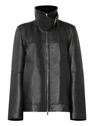 Sportmax Oversized Leather Jacket With Removable Bib - Black