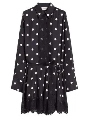 Sportmax Short Dress With Lace And Polka Dot Print - Black