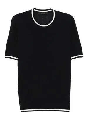 MONTECORE Fine-knit T-shirt With Contrasting Trim - Blue
