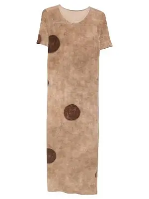 UMA WANG Short-sleeved Midi Dress With Polka Dot Print - Brown