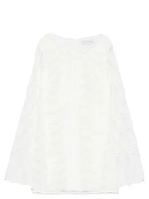 Raquel Diniz Maty V-neck Dress With Wavy Lace - White