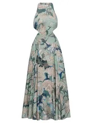 Givenchy Halter Neck Artistic Floral Print Viscose Dress - Green