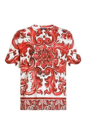 Dolce & Gabbana Cotton T-shirt With Majolica Print - Red