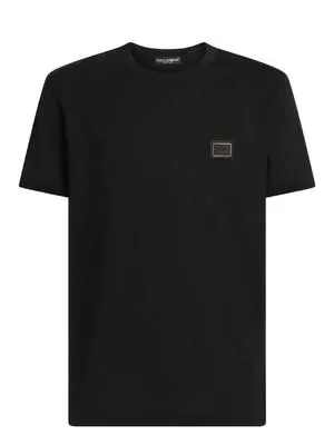 Dolce & Gabbana Cotton T-shirt With Logo Plaque - Black