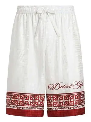 Dolce & Gabbana Jacquard Twill Bermuda Shorts With Majolica Print - White