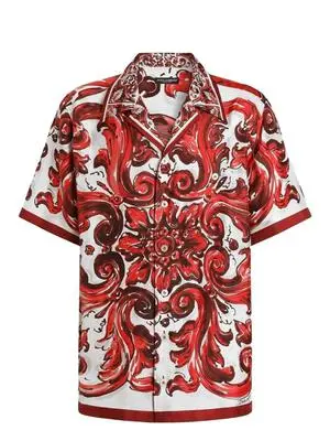 Dolce & Gabbana Silk Twill Hawaiian Shirt With Majolica Print - Red