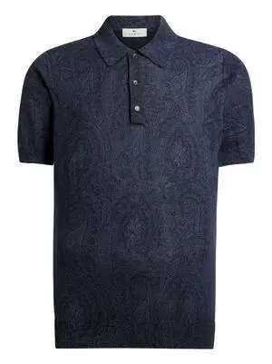 Etro Paisley Floral Print Polo Shirt Blue