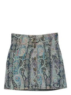 Etro Paisley Print Belted Mini Skirt - Blue