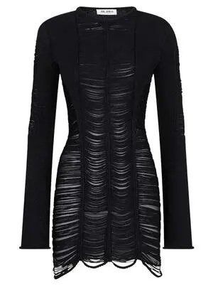 Attico Viscose Mini Dress With Fringe - Black