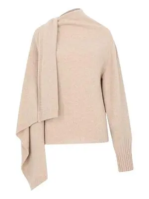 Attico Beige Sweater With Integrated Scarf Detail - Brown