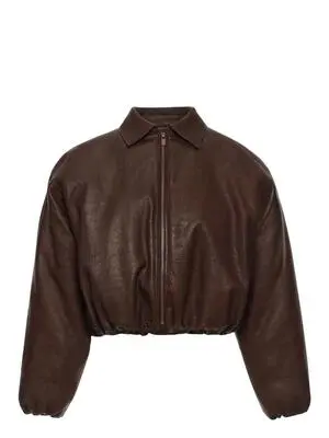 Magda Butrym Cropped Leather Bomber Jacket - Brown