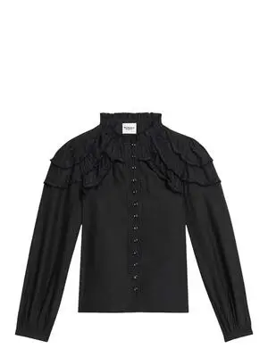 MARANT ETOILE Christa Gathered Cotton Blouse - Black