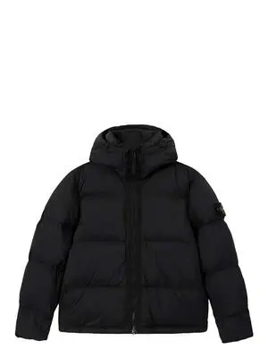 Stone Island Padded Jacket With Hood And Compass Patch - Black