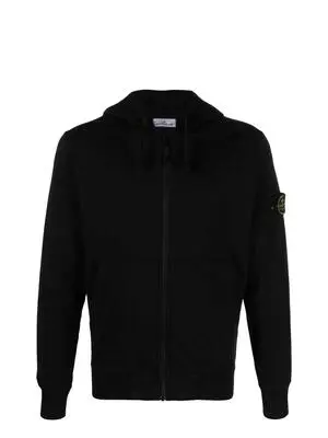 Stone Island Zip-up Hoodie With Detachable Compass Badge - Black