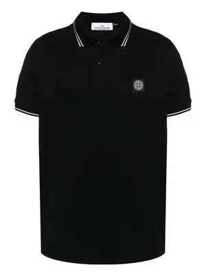 Stone Island Polo Shirt With Contrasting Trims - Black