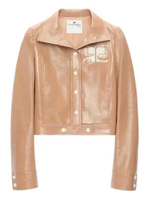 COURREGES Re-edition Cropped Vinyl Jacket With Logo Patch - Brown