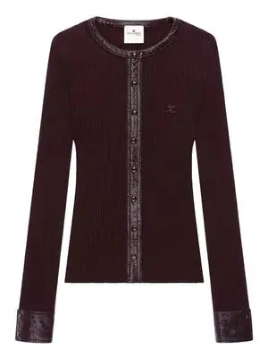 COURREGES Ribbed Cardigan With Vinyl Trim - Red