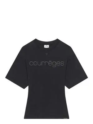 COURREGES Cotton Printed Logo T-shirt - Black
