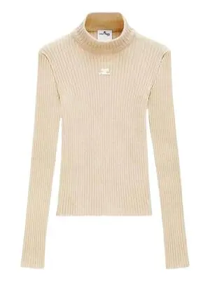 COURREGES Ribbed Knit High Neck Sweater - Brown