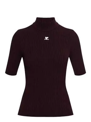 COURREGES Short-sleeved Ribbed High Neck Sweater - Red