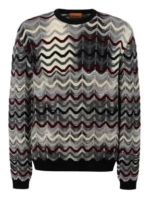 Missoni Crew Neck Sweater With Geometric Zigzag Pattern - Grey