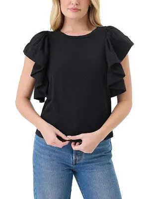 Goldie LeWinter Signature Slub Waterfall Ruffle Shell Top - Black