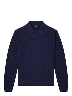 Brioni Cotton, Silk And Cashmere-blend Polo Shirt - Blue