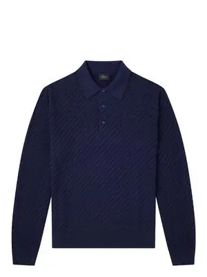 Brioni Cotton, Silk And Cashmere-blend Polo Shirt - Blue
