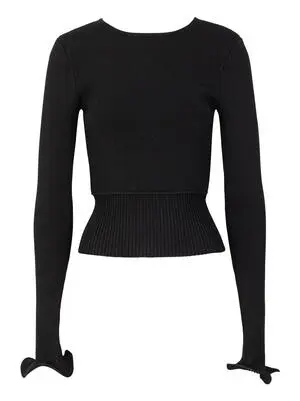 SAME Ruffle Hem Boat Neck Sweater - Black
