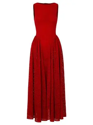 SAME French Lace Midi Dress - Red