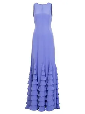 SAME Tiered Chiffon Gown With Open Back And Silk Trim - Periwinkle
