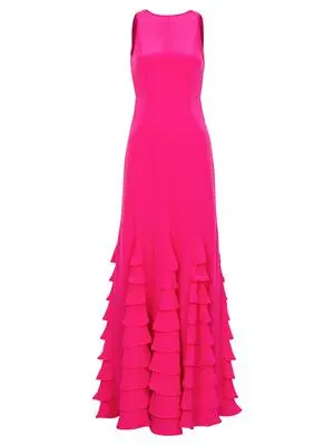 SAME Tiered Chiffon Gown With Open Back - Fuchsia