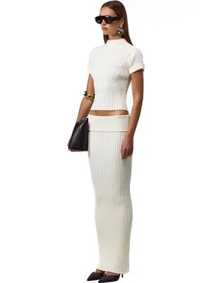 SAME Ribbed Knit Maxi Skirt - Cream