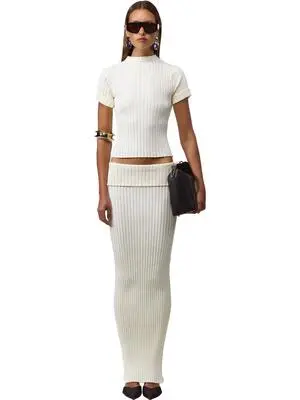 SAME Ribbed Knit Top With Folded Cuffs - Cream