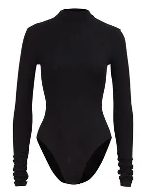 SAME Long Sleeve Ribbed Mock Neck Bodysuit - Black