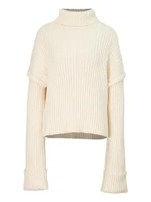 SAME Oversized Ribbed Turtleneck Sweater - Cream