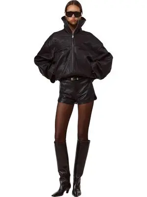 SAME Leather Bomber Jacket With Oversized Collar - Black