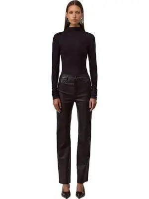 SAME High Rise Straight Leg Lambskin Leather Pants - Black