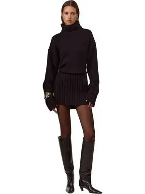 SAME Sculptural Knit Turtleneck Mini Dress - Black