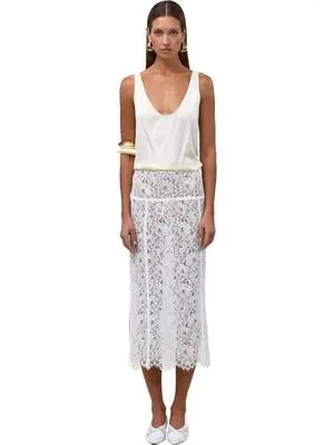 SAME Lace Midi Skirt - White